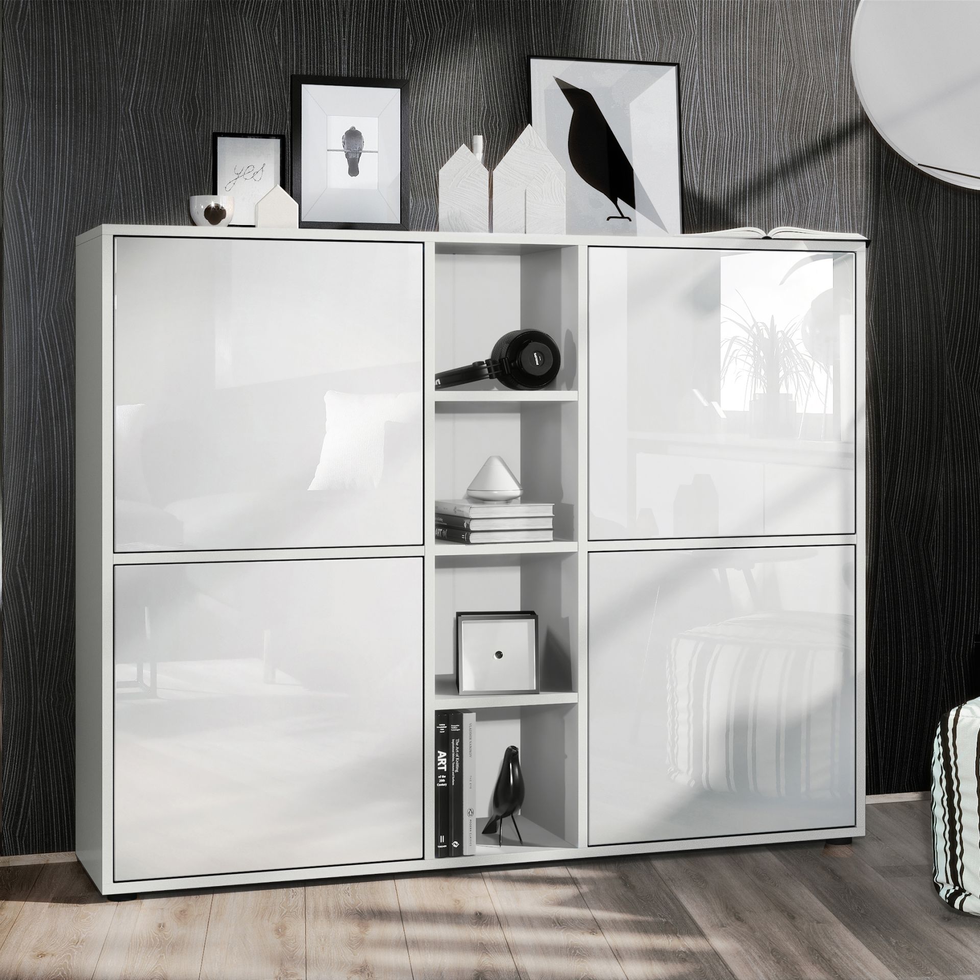 Linio V1 Sideboard Anthrazit mit 2 Türen und 4 Schubladen Anthrazit ...